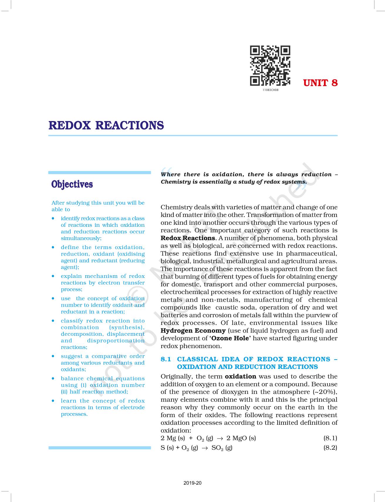 Redox Reactions - NCERT Book of Class 11 Chemistry Part II